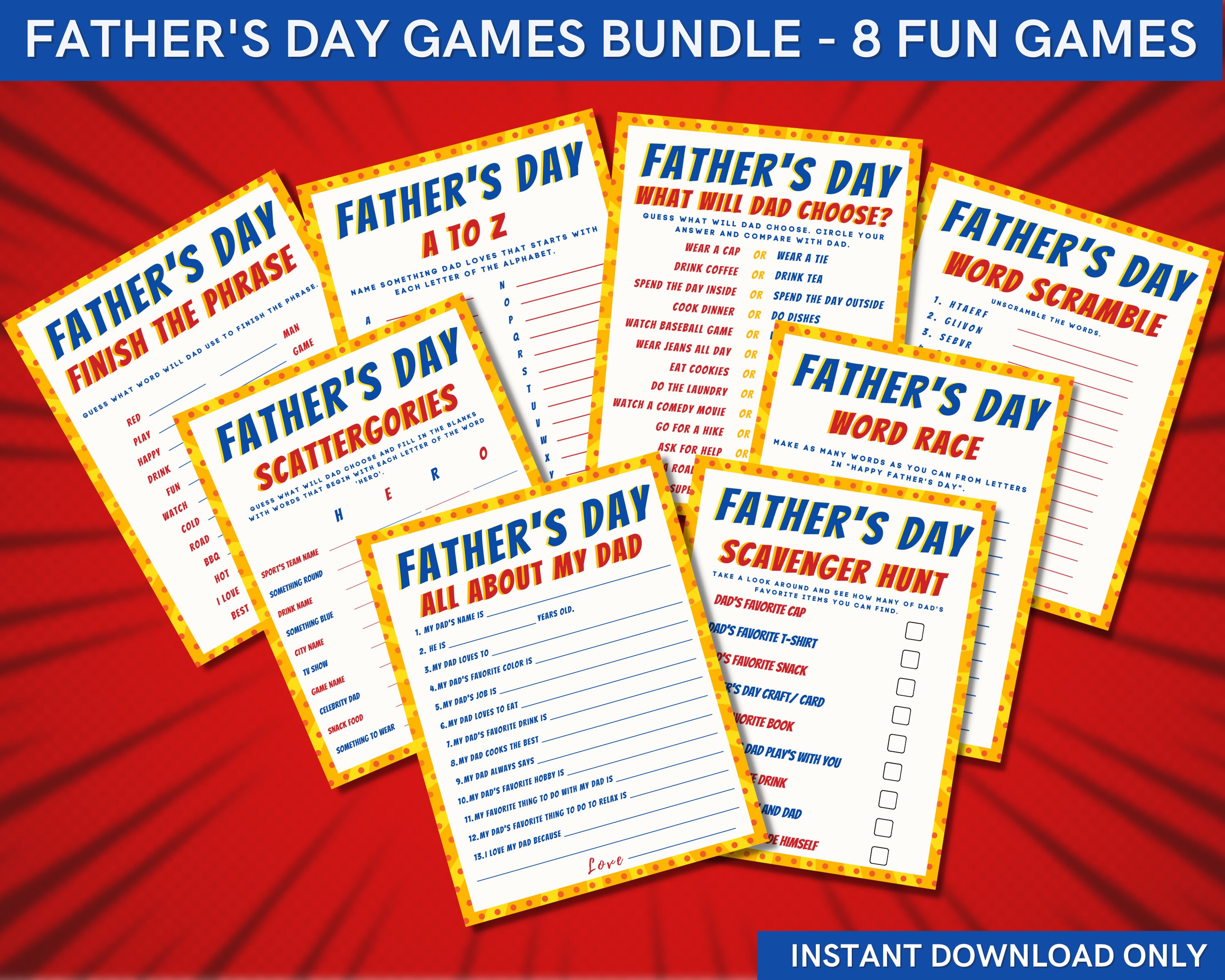 Father's day party games bundle for fun activity with dad | Etsy