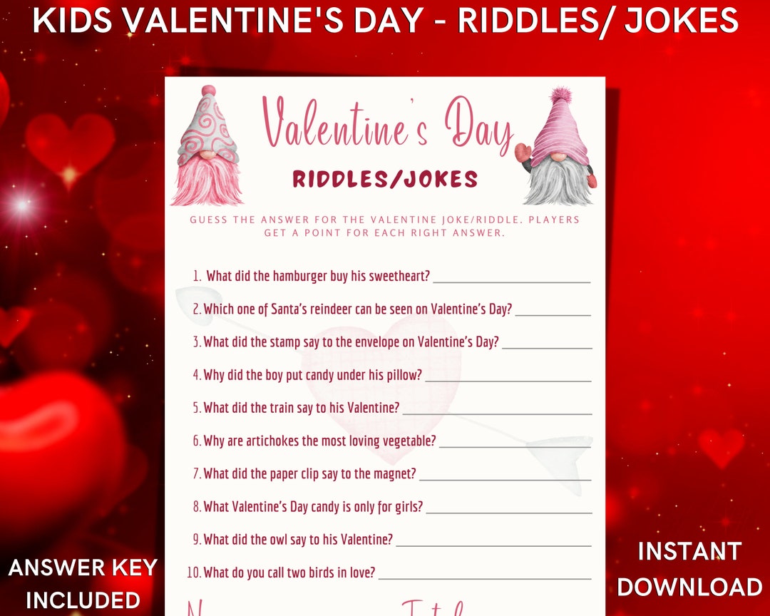 Kids Valentine's Day Riddles/ Jokes Game for Home or Classroom Party ...