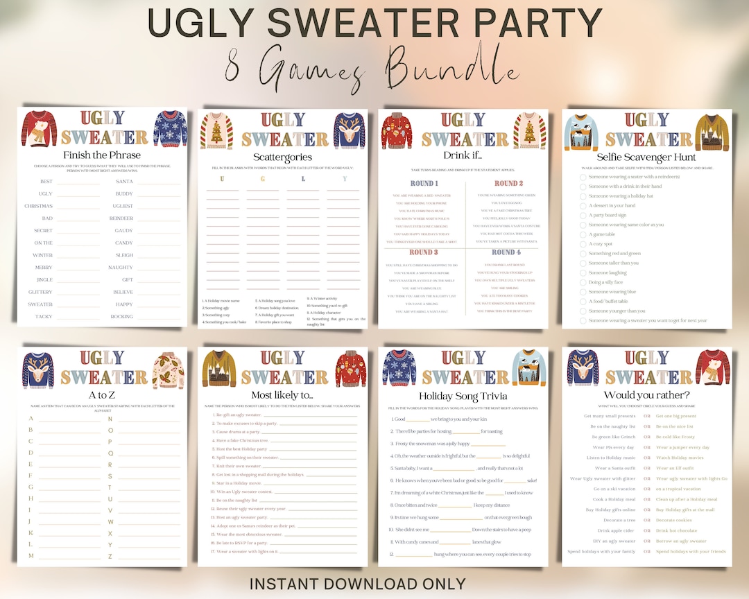 Ugly Sweater Party Games Bundle for a Holiday/ Christmas Party - Fun ...