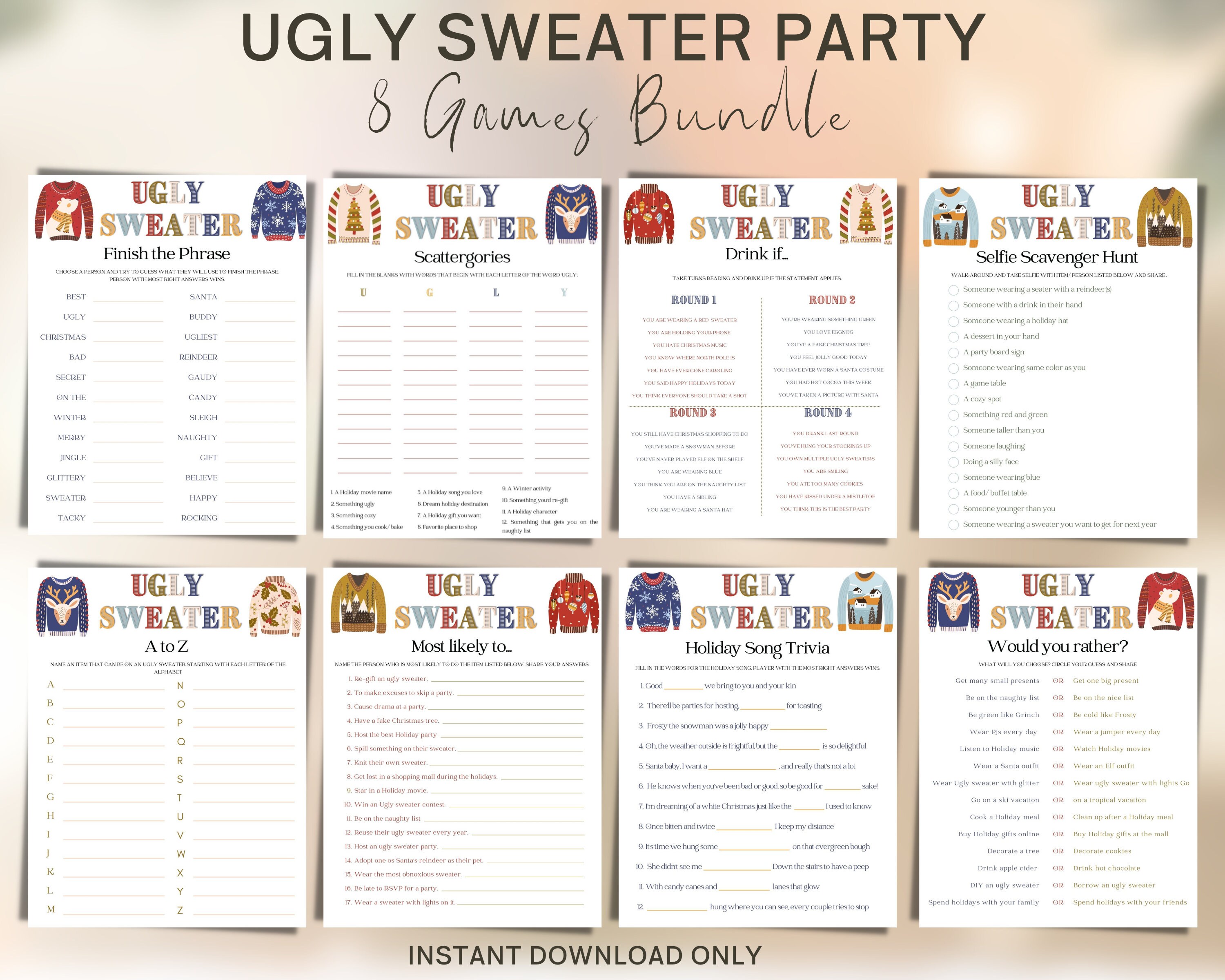 Ugly Sweater Party Games Bundle for a Holiday/ Christmas Party - Etsy