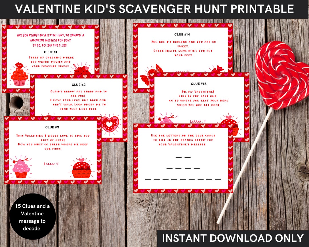 Valentine Kid's Scavenger Hunt Game for a Fun Activity at - Etsy