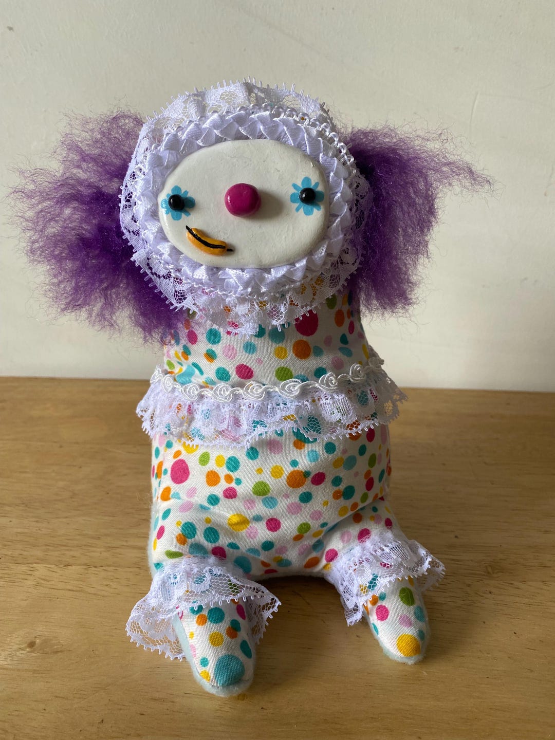Crazy Silly Purple-haired Polka Dot Clown Doll Plush Figurine - Etsy