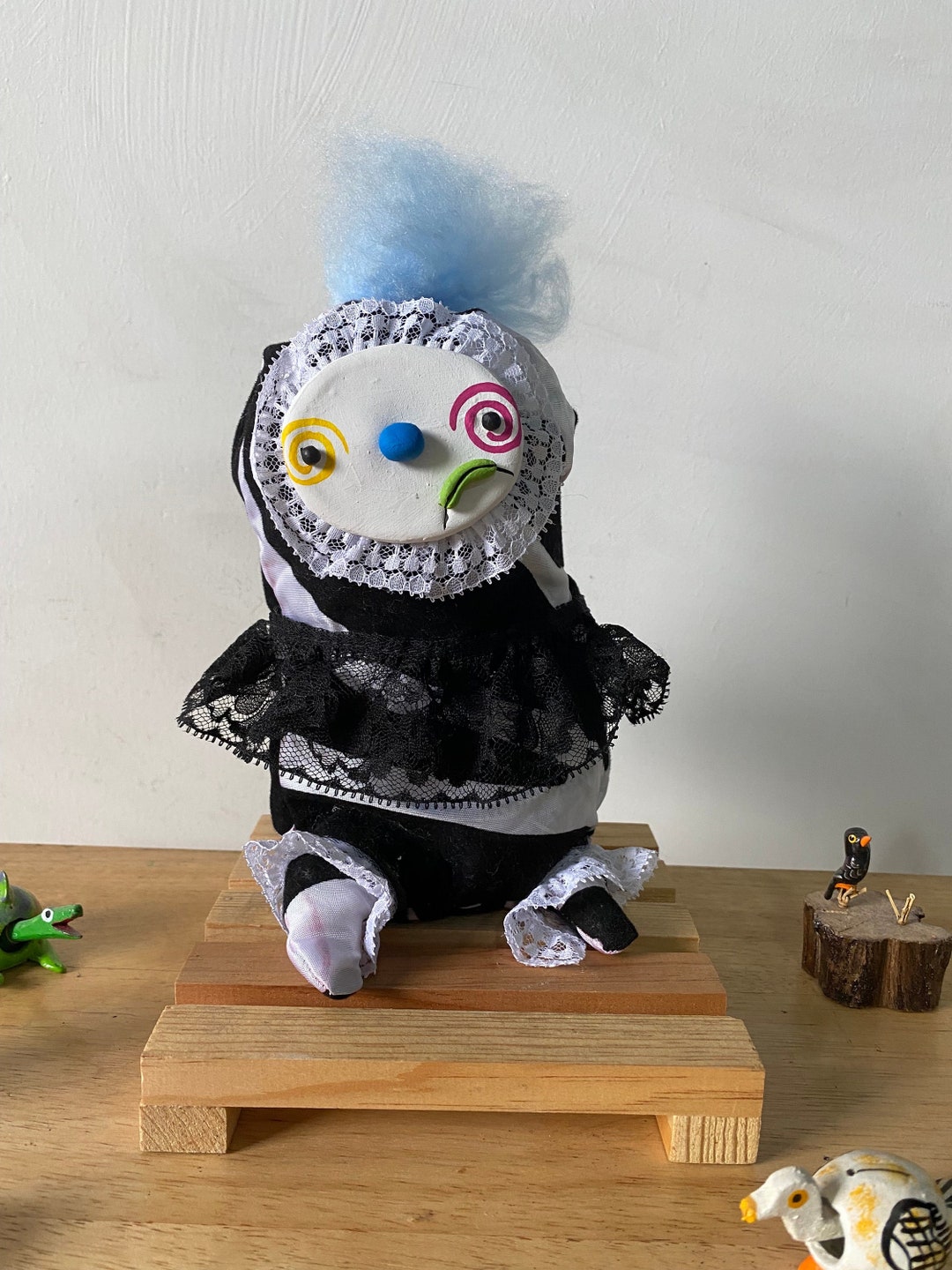 Sad Silly Blue-haired Spiral Clown Doll Plush Figurine. - Etsy