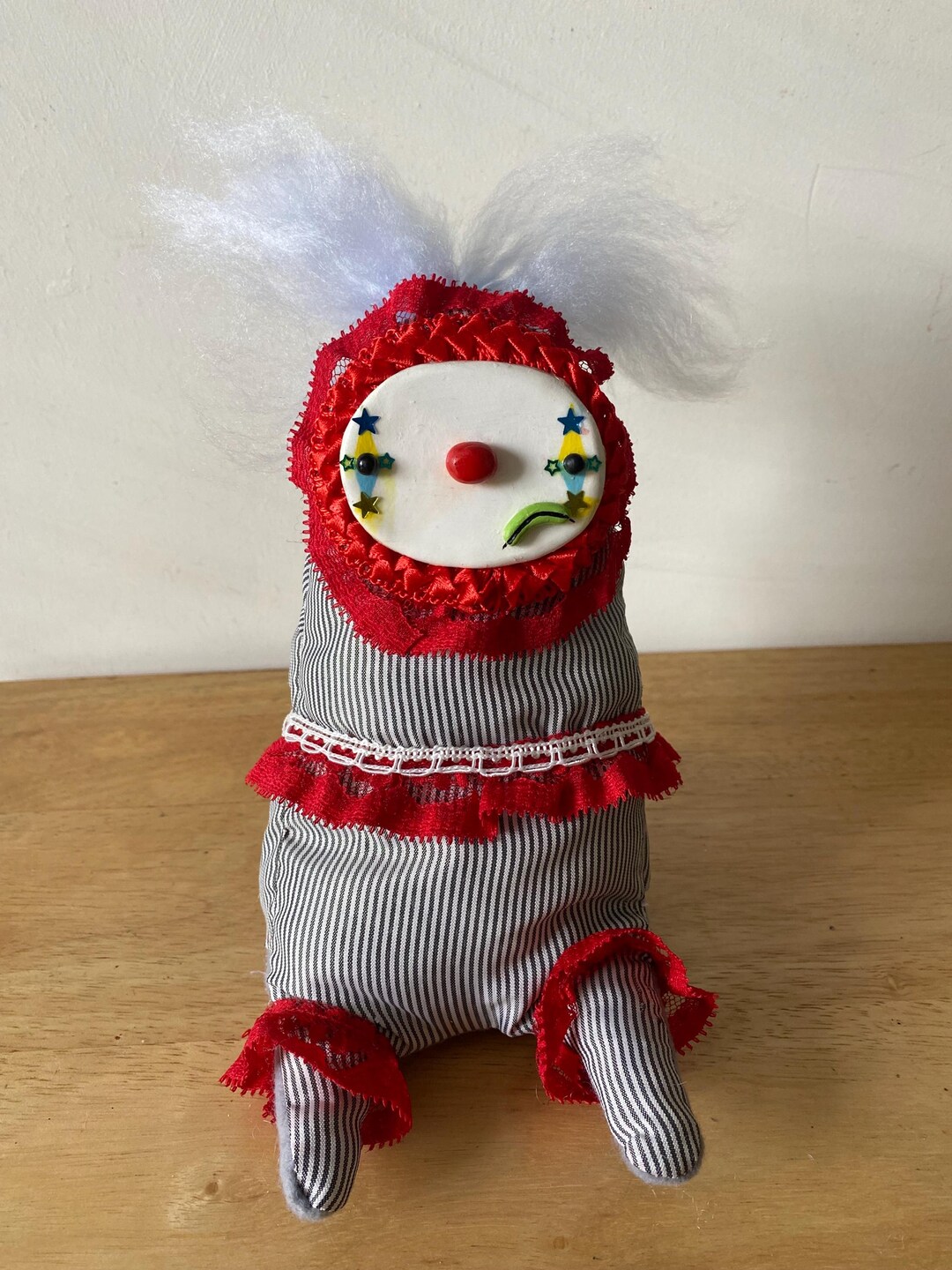 Sad Silly Blue-haired Stripped Clown Doll Plush Figurine. - Etsy