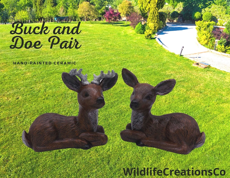 Buck and Doe Pair Ceramic Statues Look Beautiful Indoors or Outdoors ...