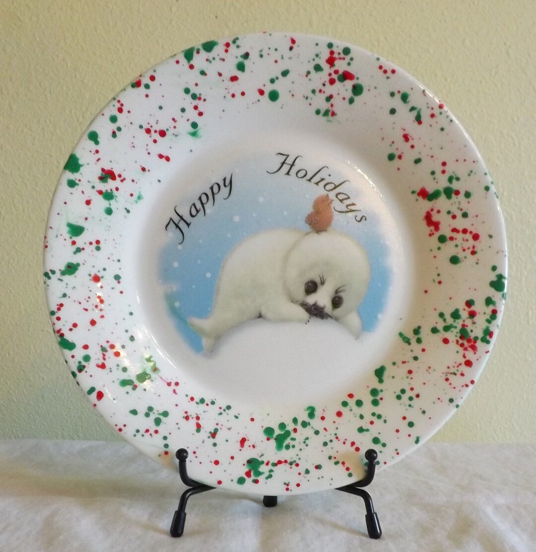 Upcycled Holiday Plate, Seal Decor, Splatter Paint Wall Art (7.5 Inch ...