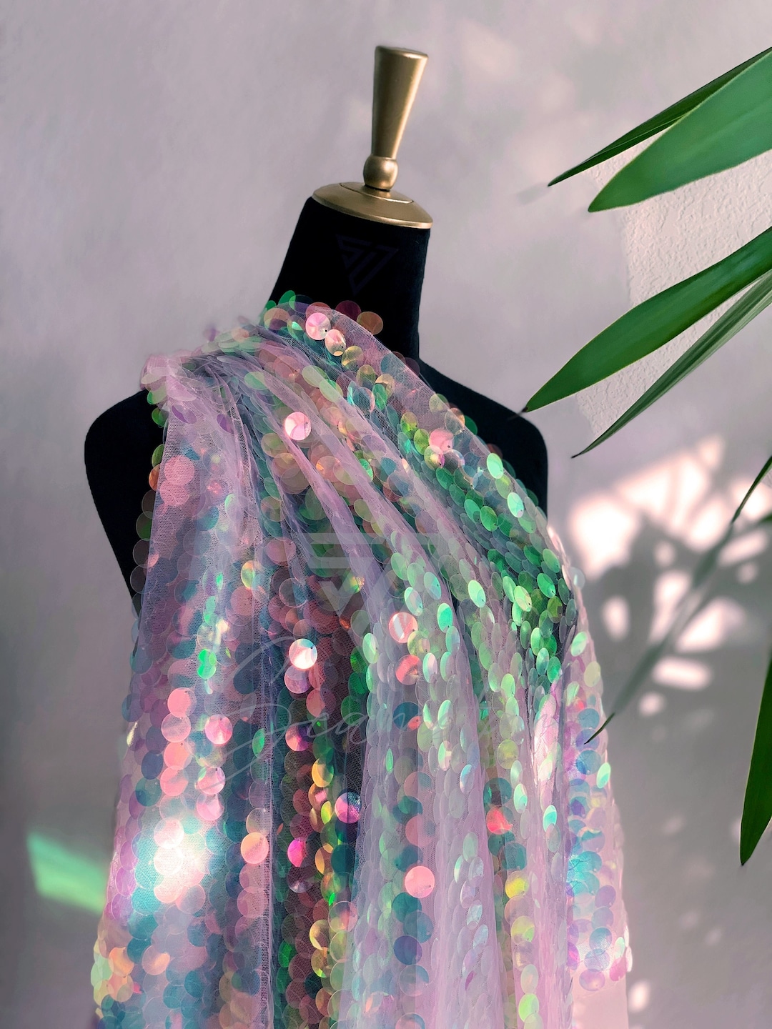 Iridescent Pink Rainbow Sequin Fabric by the Yard - Etsy