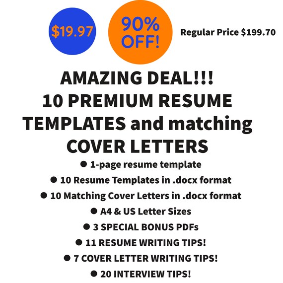 10 Resume Bundle Package Template for Word CV Template - Etsy