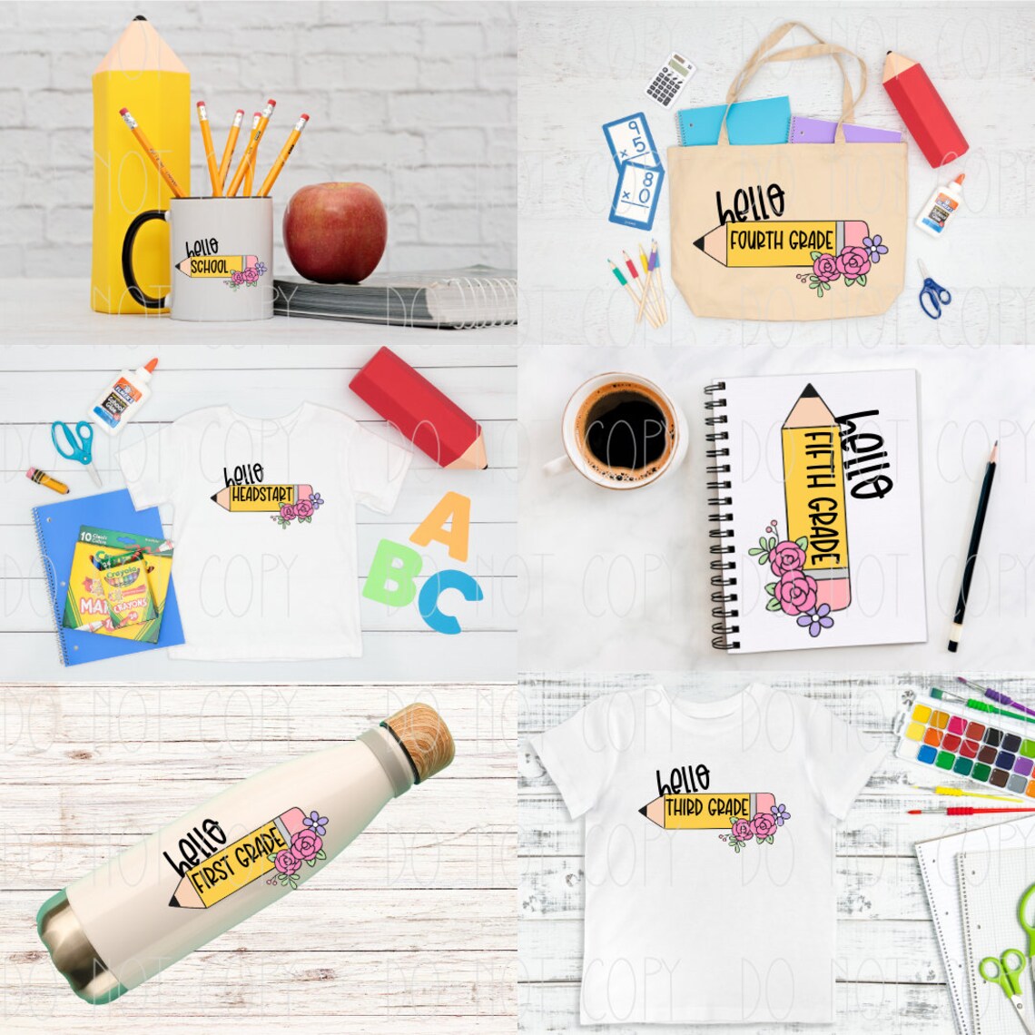 Floral Pencil Png Bundle, Back to School Png, First Day of School Png ...