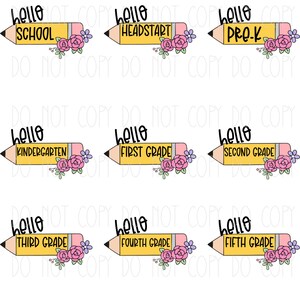 Floral Pencil Png Bundle, Back to School Png, First Day of School Png ...