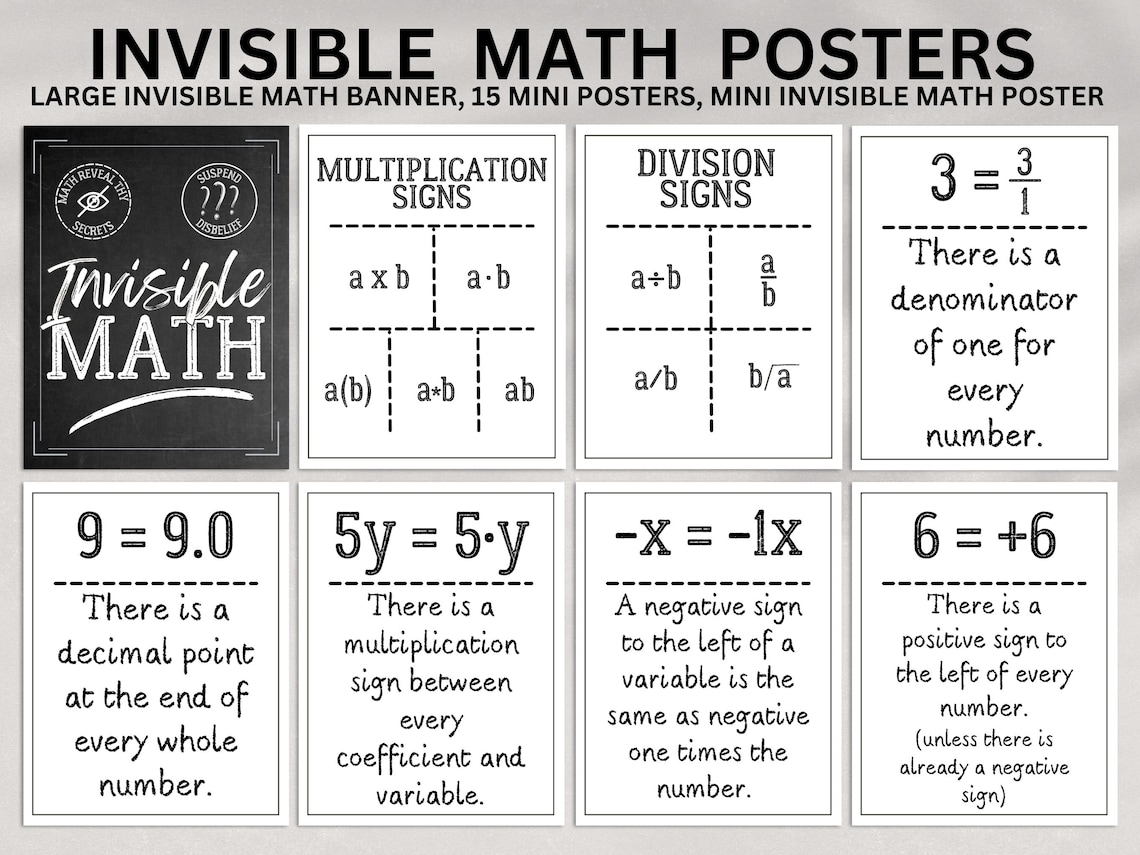 Invisible Math Posters: Classroom Decor, High School, Middle School ...