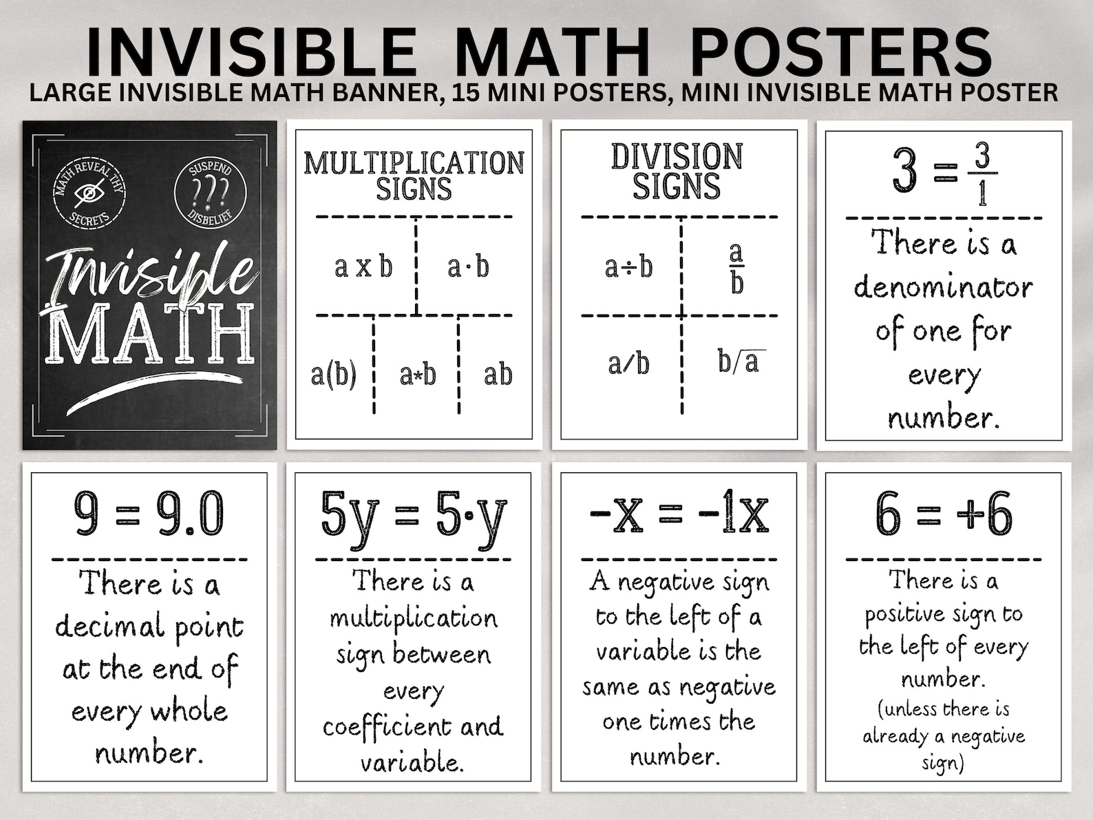 Invisible Math Posters: Classroom Decor, High School, Middle School ...