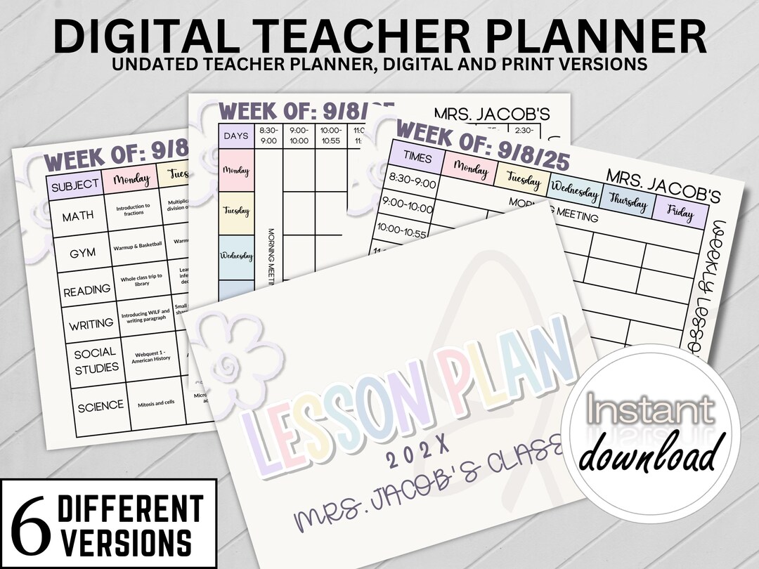 Digital Teacher Planner, Lesson Planner, Weekly Teacher Planner ...
