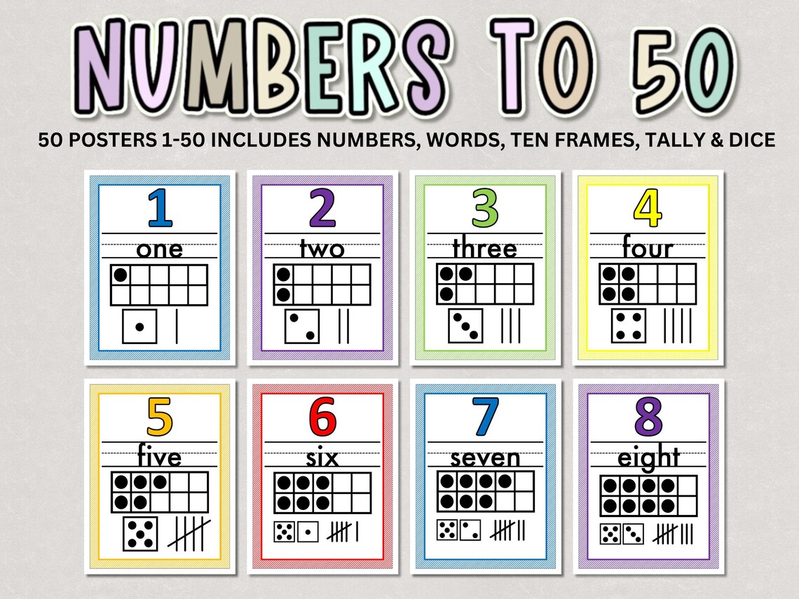Numbers to 50 Posters - Counting to 50, Writing Numbers to 50, Math ...