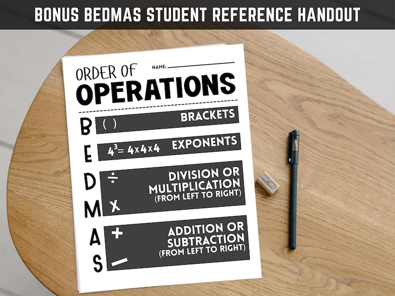 Order of Operations BEDMAS Posters, Color and B&W, Math Classroom Decor ...