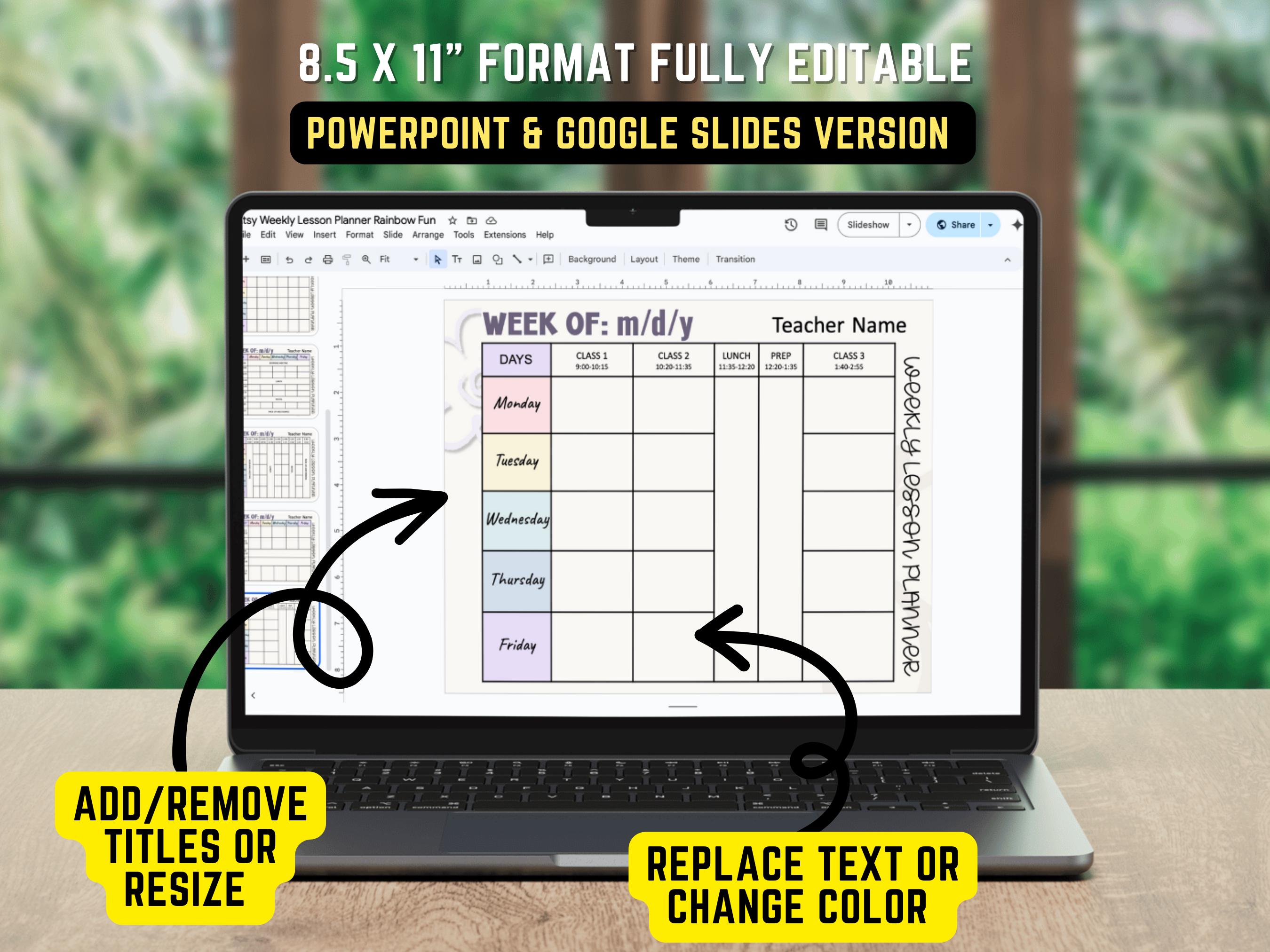 Weekly Teacher Lesson Planner: Rainbow Design (powerpoint, Google ...