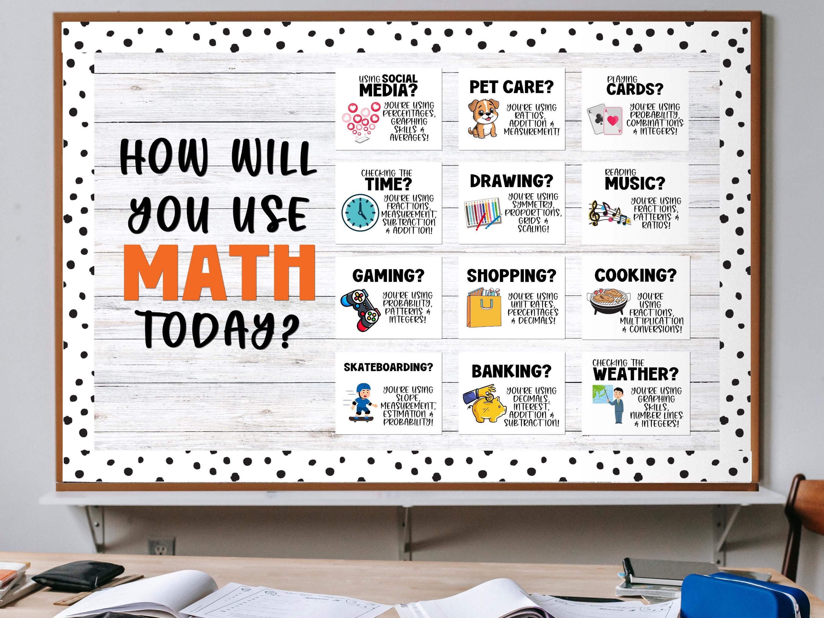 Real-world Math Bulletin Board Kit, Math is Everywhere! Poster Set, PDF ...