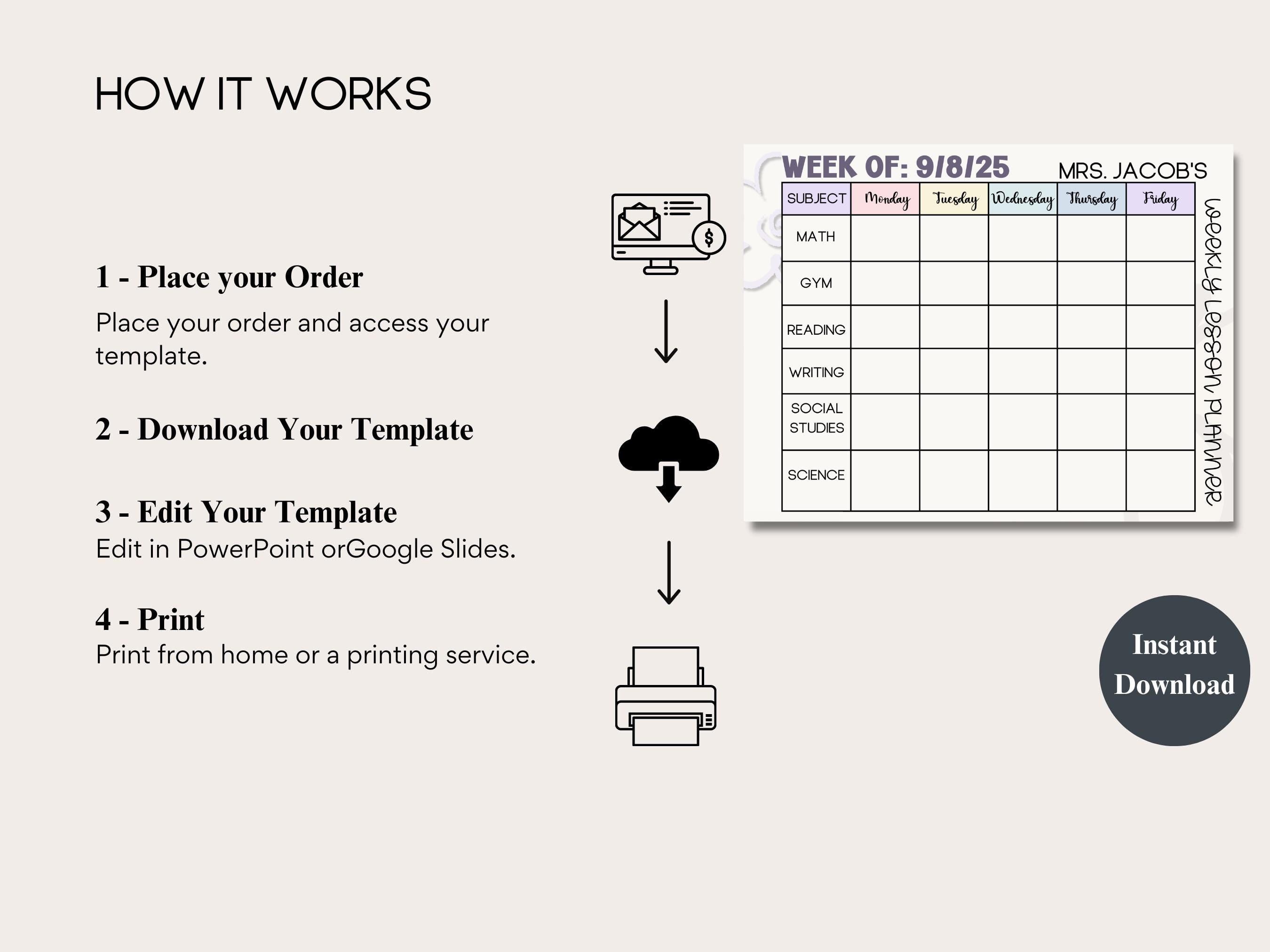 Weekly Teacher Lesson Planner: Rainbow Design (powerpoint, Google ...