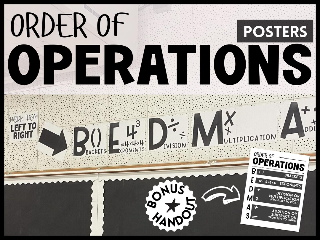 Order of Operations BEDMAS Posters, Color and B&W, Math Classroom Decor ...