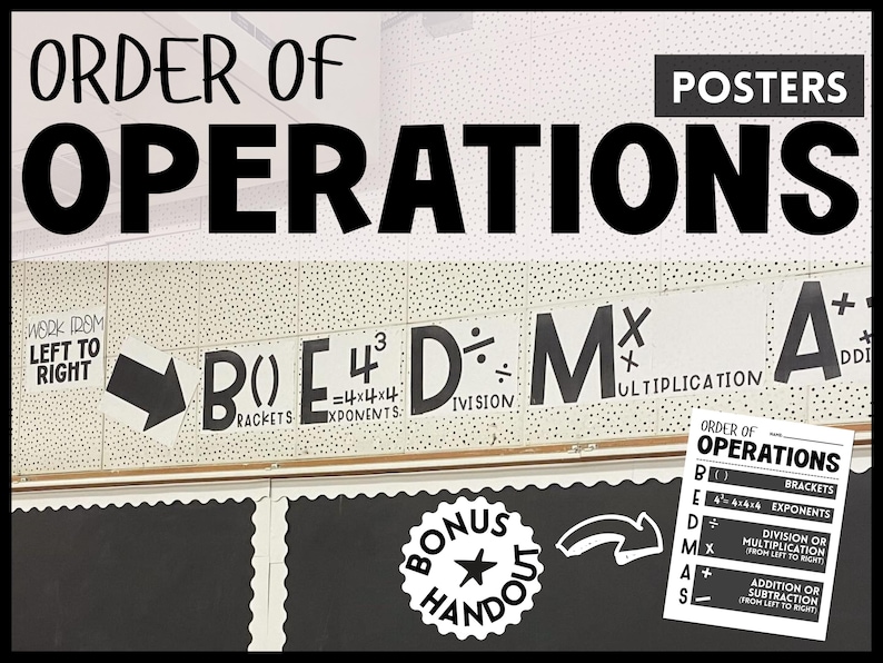 Order of Operations BEDMAS Posters, Color and B&W, Math Classroom Decor ...