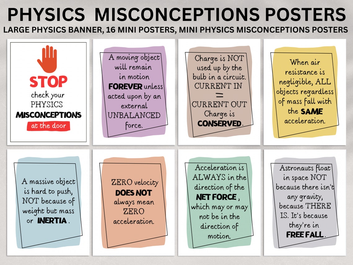 Physics Misconceptions Posters, Physics Classroom Decor, Wall Art ...