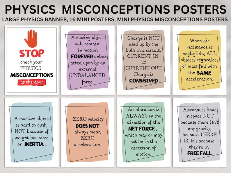 Physics Misconceptions Posters, Physics Classroom Decor, Wall Art ...