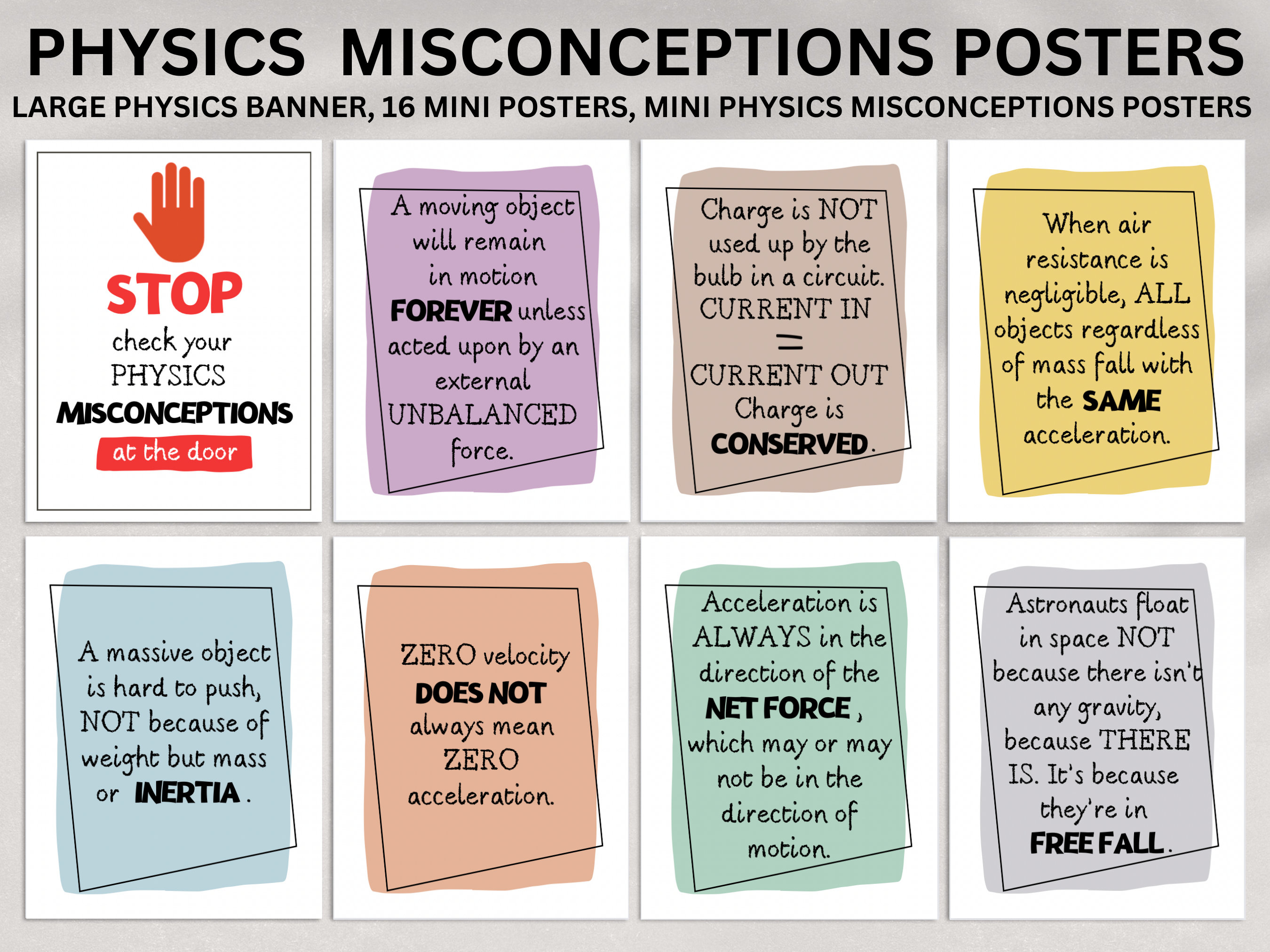 Physics Misconceptions Posters, Physics Classroom Decor, Wall Art ...