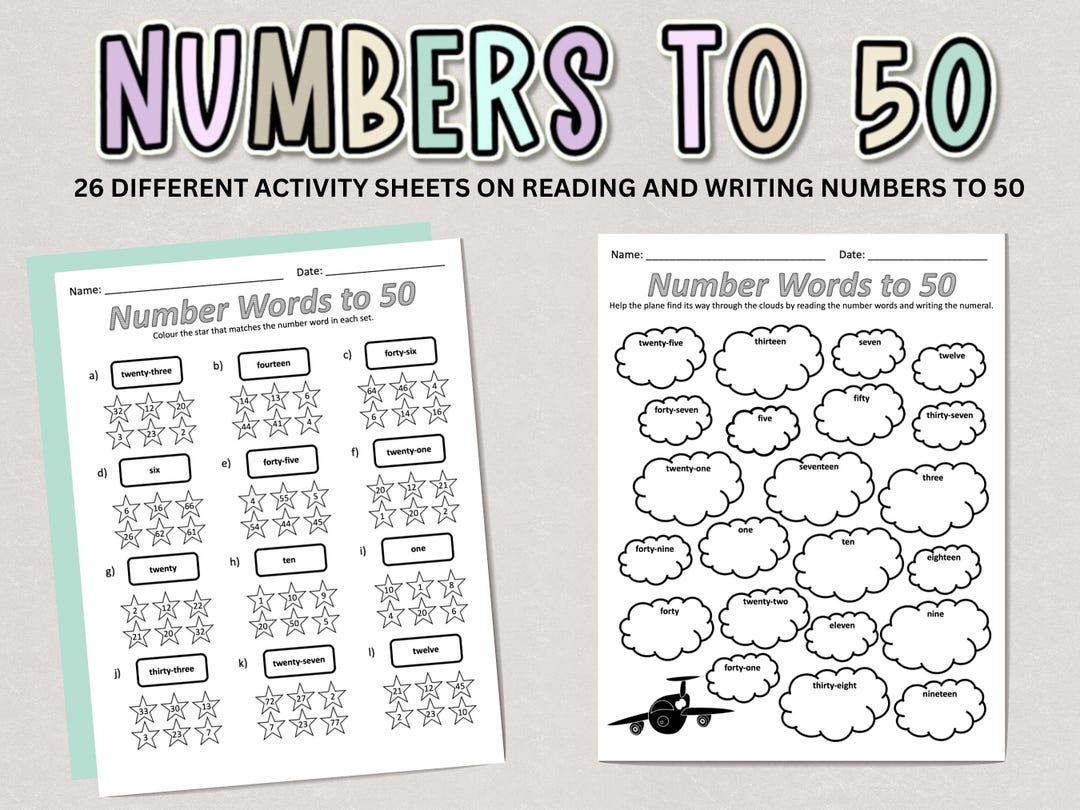 Numbers to 50 - Counting to 50, Writing Numbers to 50, Printable ...