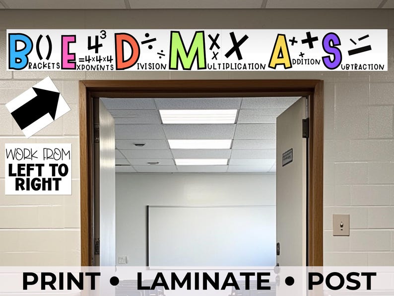 Order of Operations BEDMAS Posters, Color and B&W, Math Classroom Decor ...