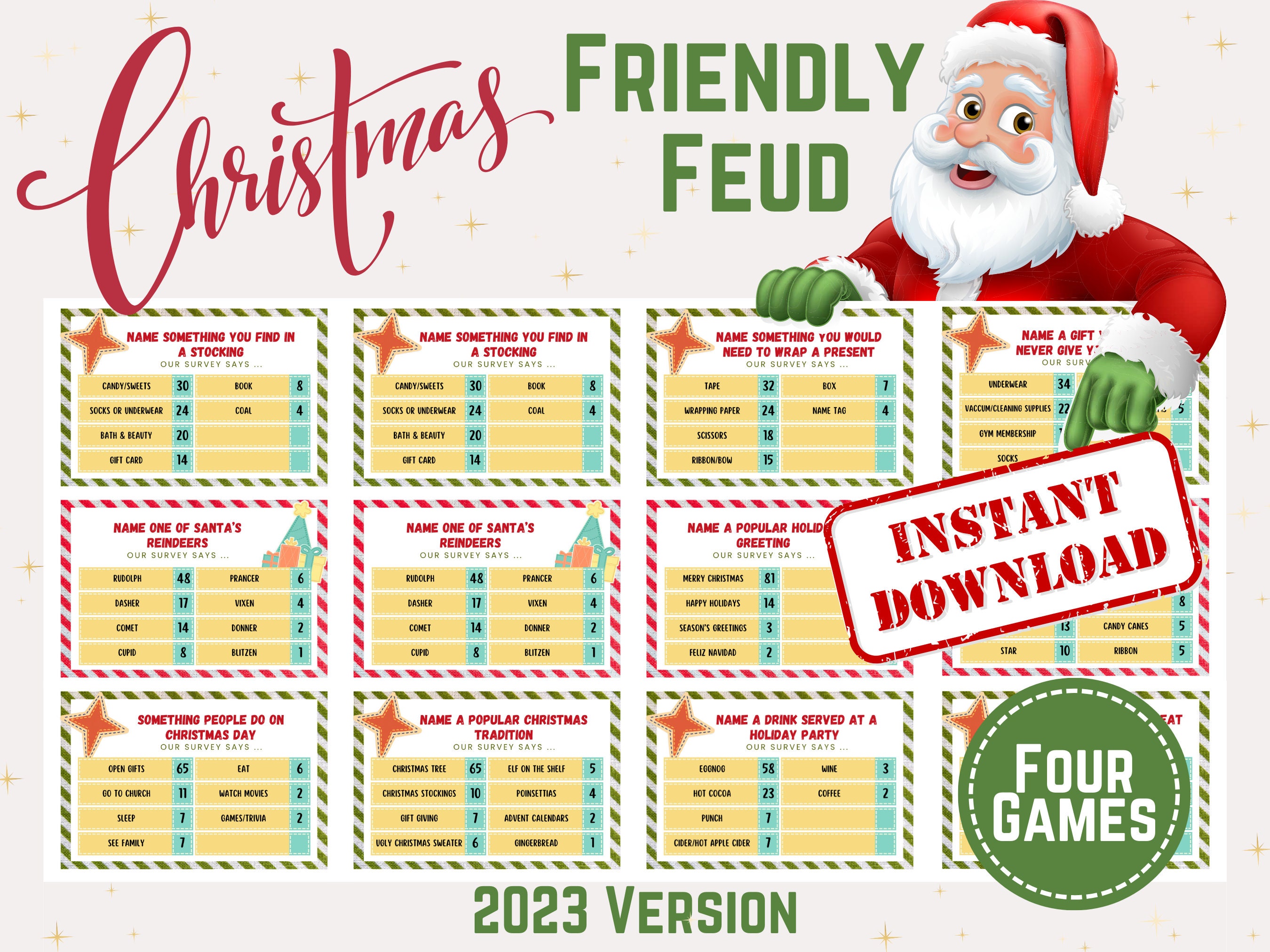 Christmas Friendly Feud Game Printable Christmas Game Christmas Party ...