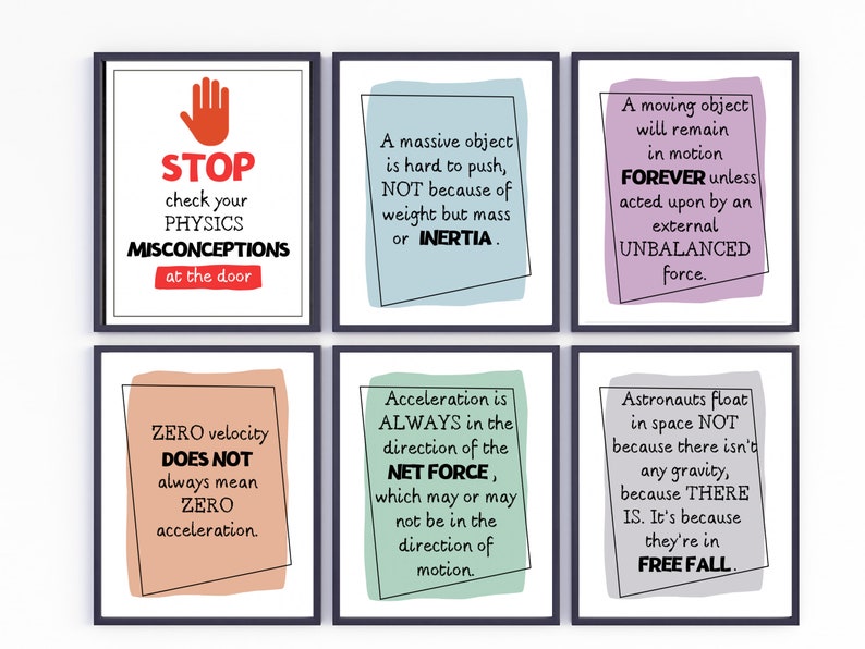 Physics Misconceptions Posters, Physics Classroom Decor, Wall Art ...