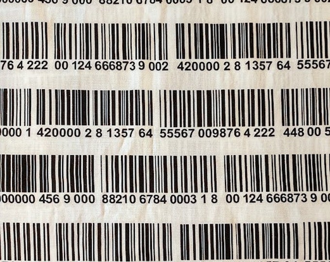 Black & White Barcode Design Cotton Fabric, Quilting Apparel Craft ...