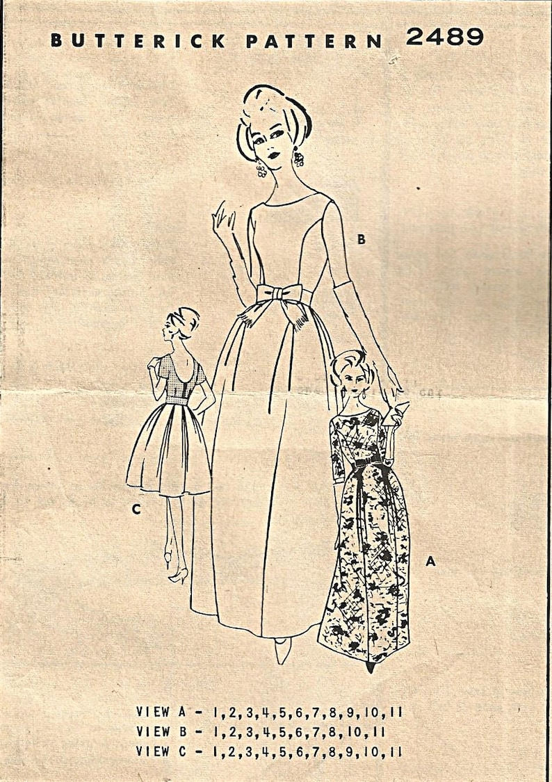 Butterick 2489, Vintage 1963 Sewing Pattern Misses Formal Dress, Full ...
