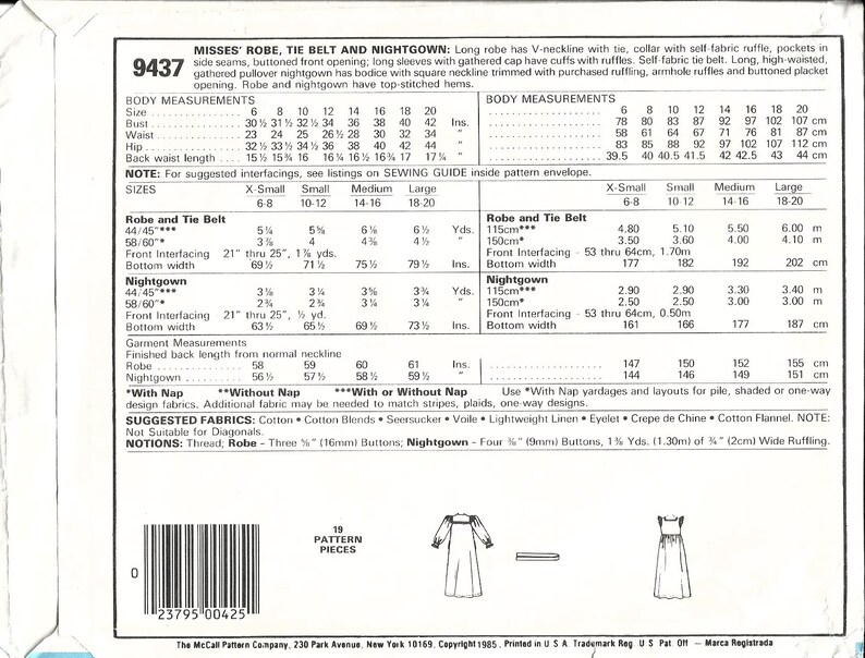 Mccall's 9437, Vintage 1985 Sewing Pattern, Laura Ashley Robe and ...
