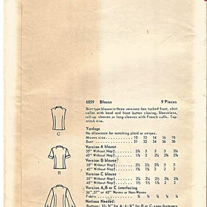 Vogue 6859, Vintage 1960s Sewing Pattern, Misses Button Front Blouse ...