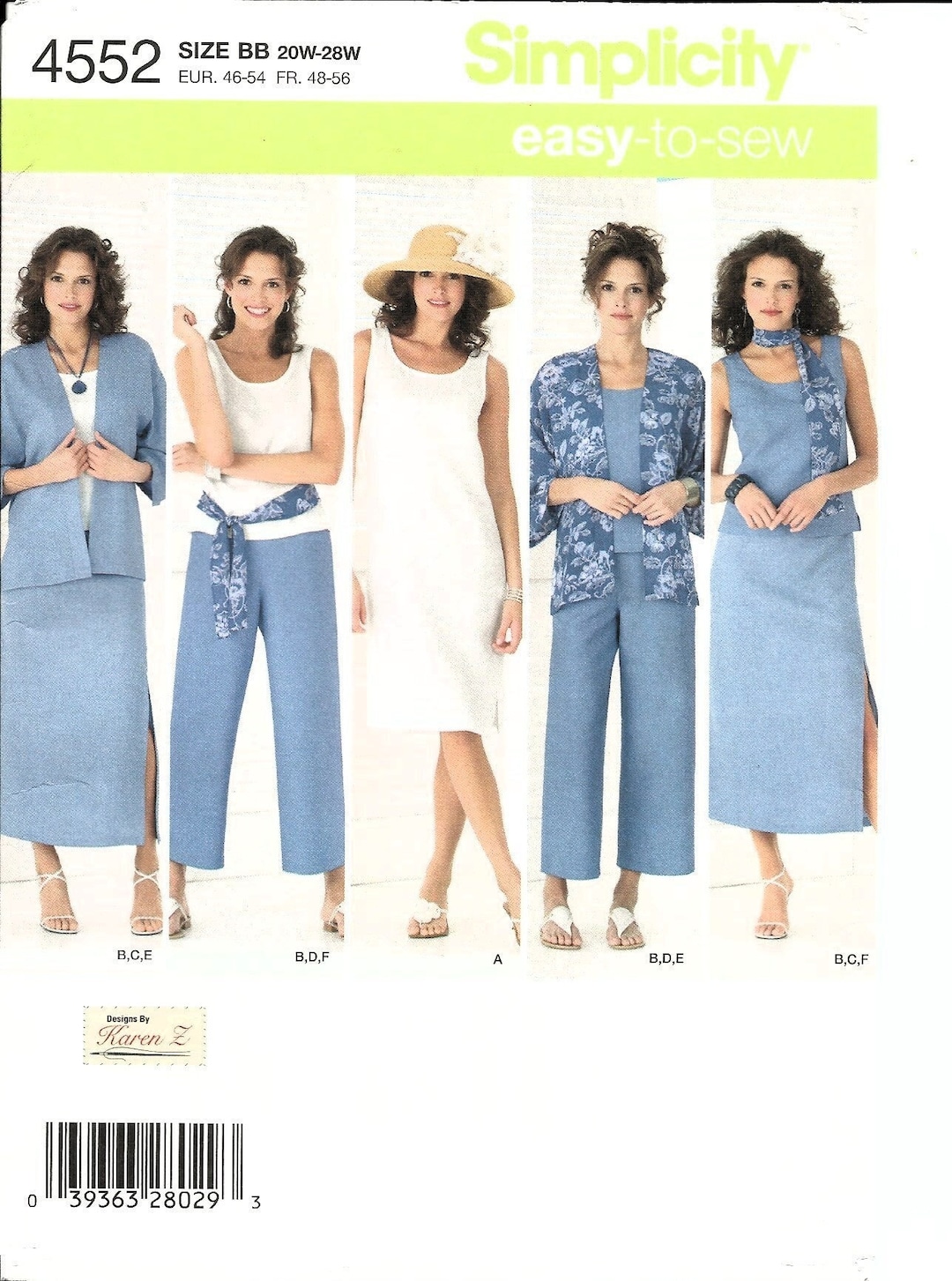 Simplicity 4552, Vintage 2005 Sewing Pattern by Karen Z, Easy Chic Line ...