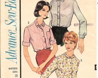 Vogue 6859, Vintage 1960s Sewing Pattern, Misses Button Front Blouse ...