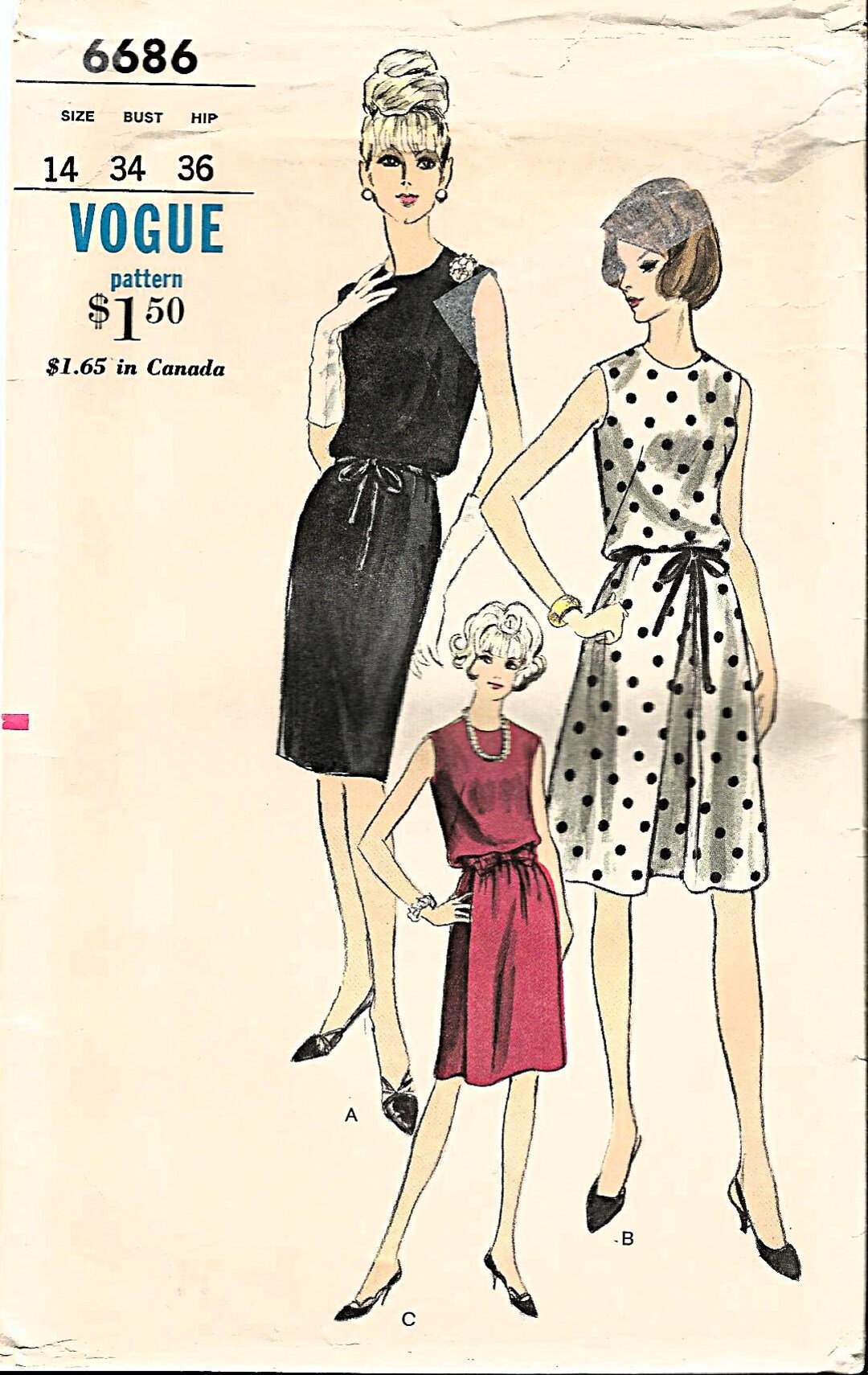 Vogue 6686, Vintage 1966 Sewing Pattern, Misses Sleeveless Dress With ...