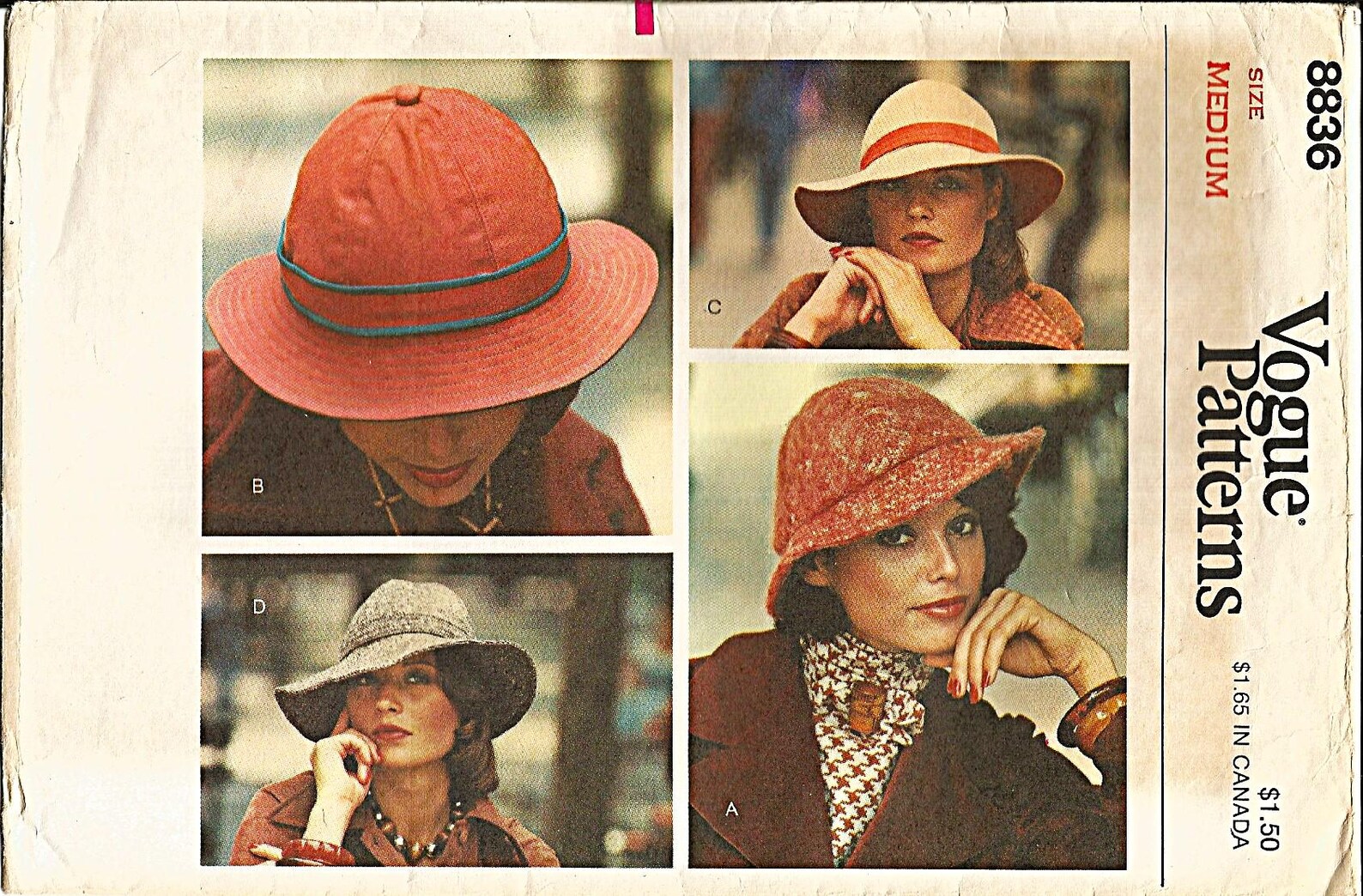 Vogue 8836, Vintage 1973 Sewing Pattern, Misses Stitched Brim Hat in 2 ...