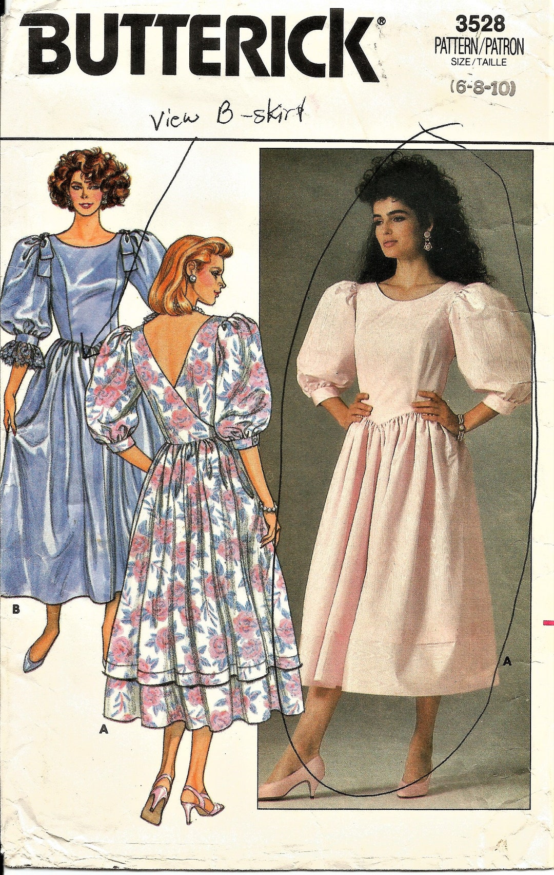 Butterick 3528, Vintage 1985 Sewing Pattern, Womans Party Dress, Full ...