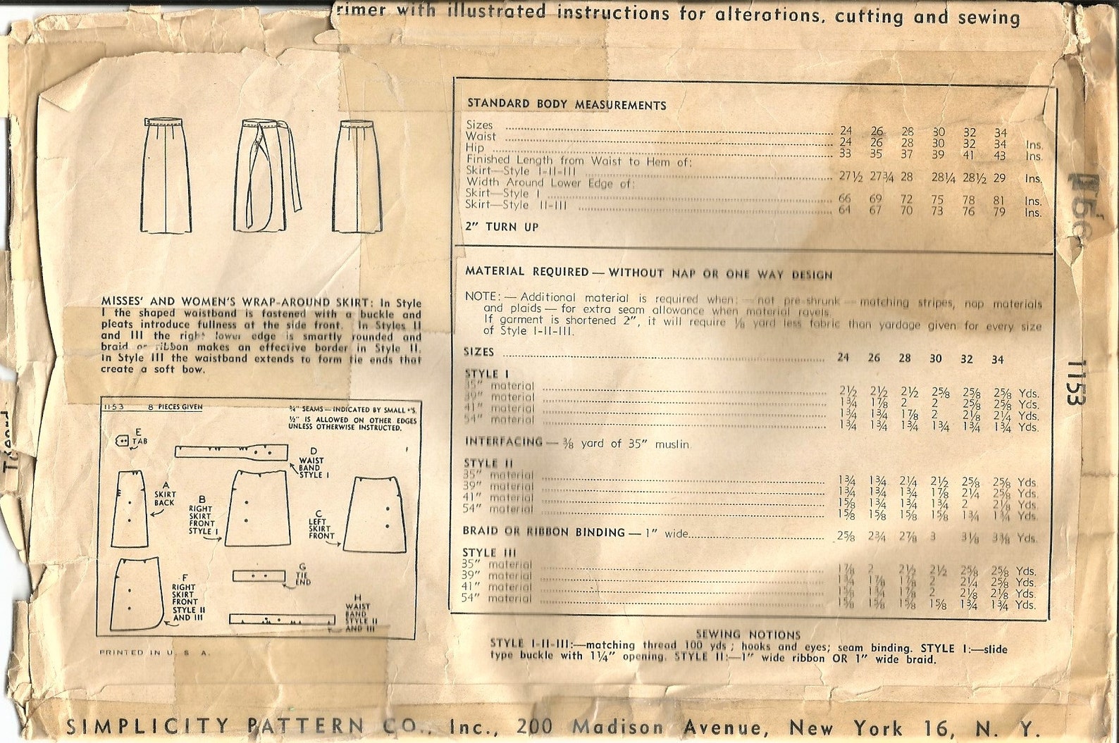 Simplicity 1153 Vintage 1944 Sewing Pattern Misses Slim Wrap | Etsy