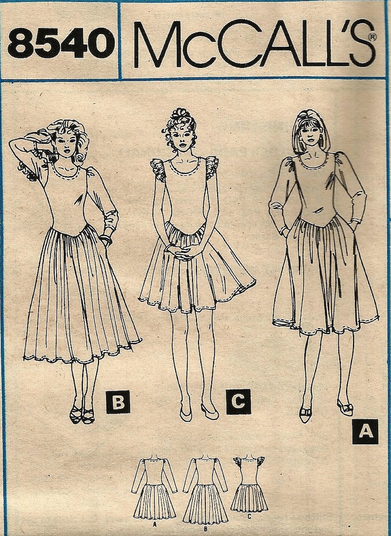 Mccall's 8540, Vintage 1983 Sewing Pattern, Misses Knit Dress, Dropped ...
