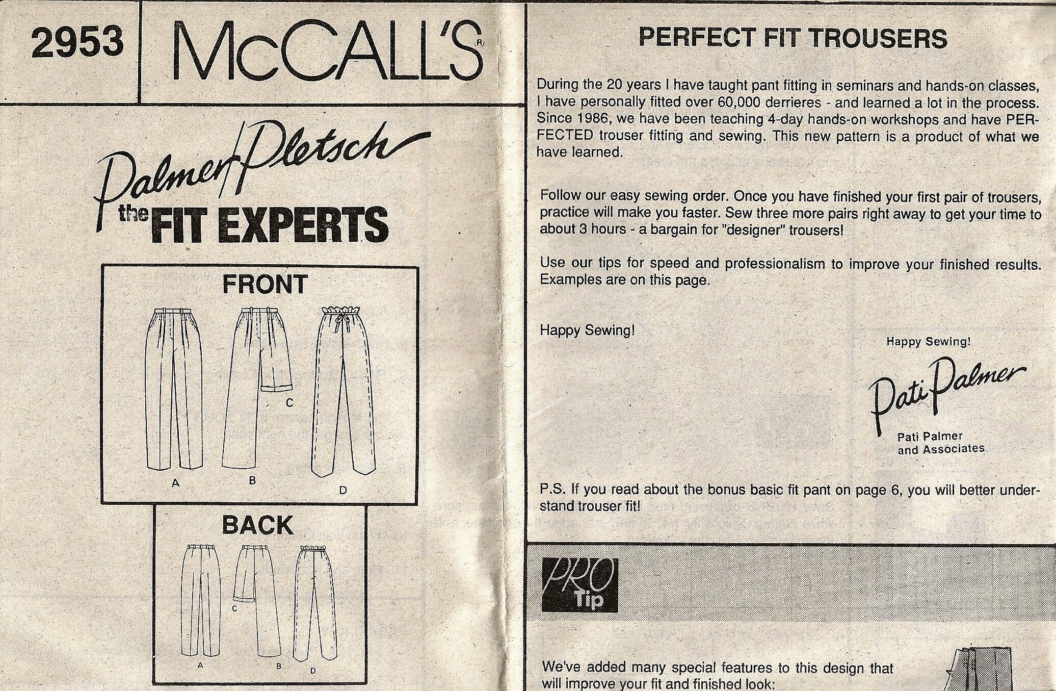 Mccall's 2953 Vintage 2000 Sewing Pattern Palmer Pletsch - Etsy