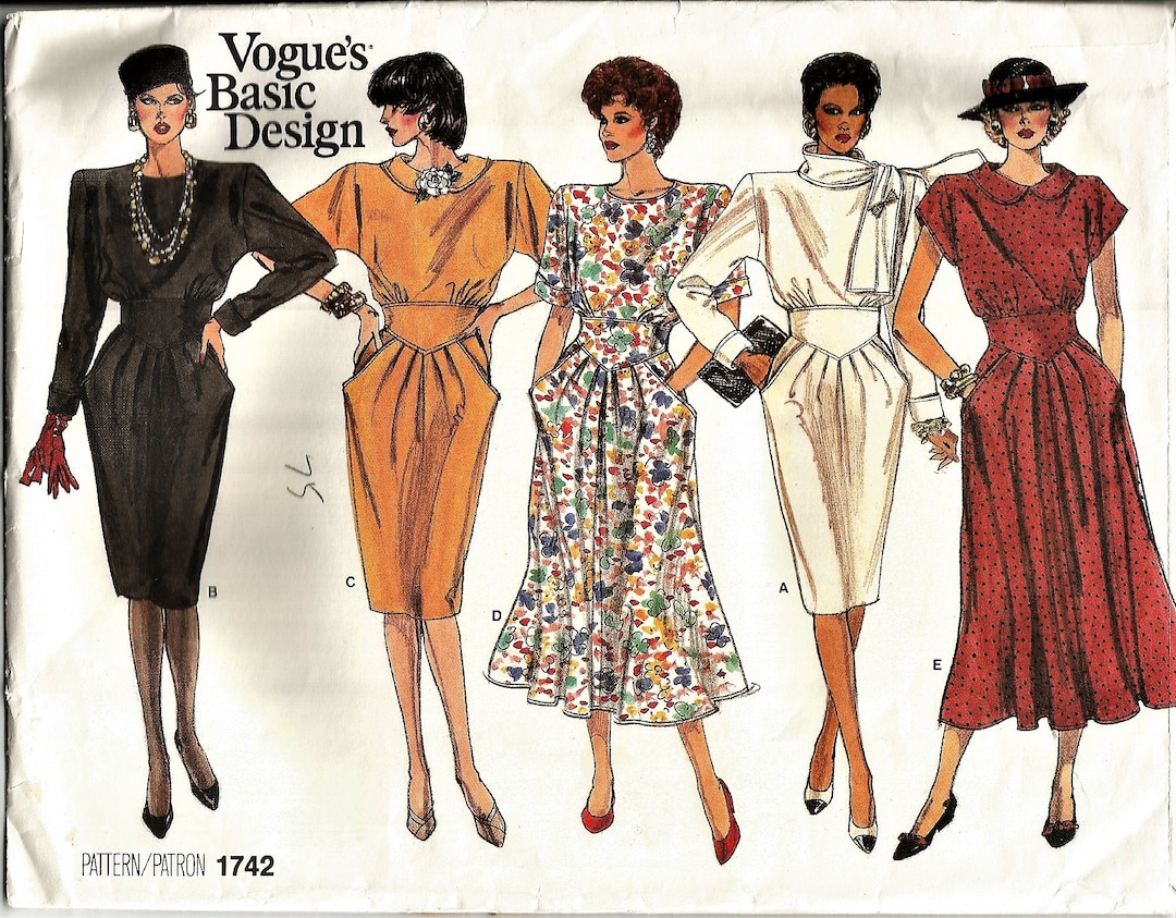 Vogue 1742, Vintage 1986 Sewing Pattern, Misses Dress Loose Bodice ...