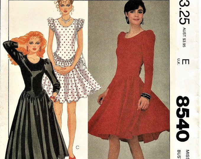 Mccall's 8540, Vintage 1983 Sewing Pattern, Misses Knit Dress, Dropped ...
