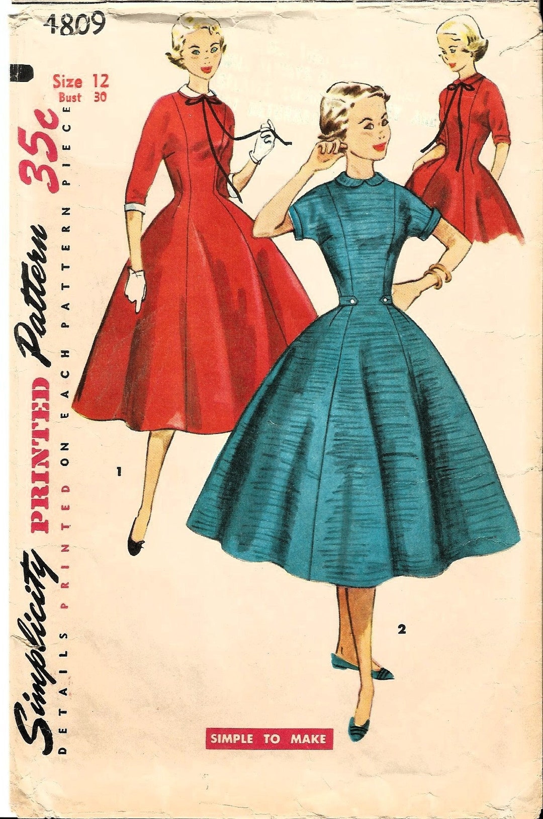 Simplicity 4809, Rare Vintage 1954 Sewing Pattern, Misses/teen Fit and ...