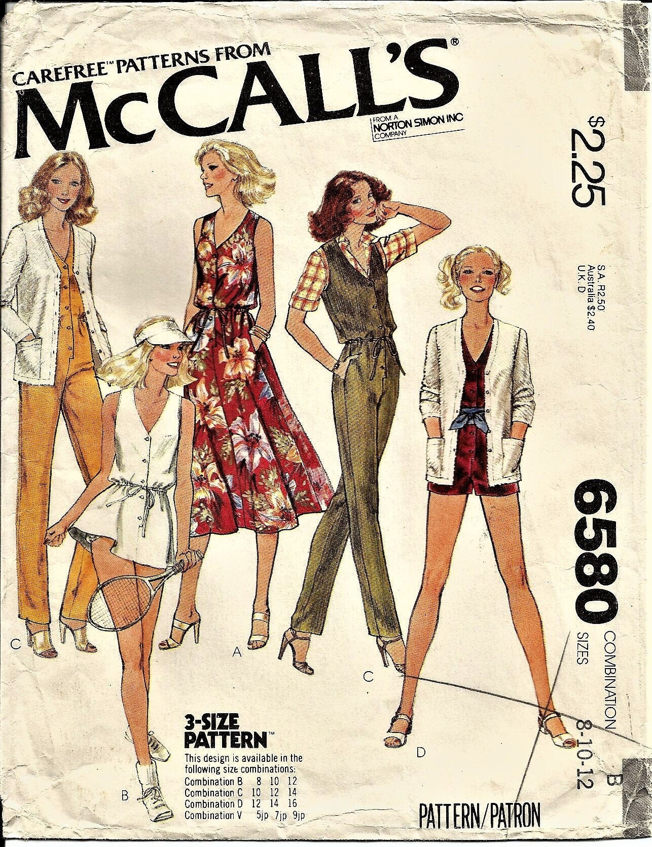 Mccalls 6580 Vintage 1979 Sewing Pattern Womans Jumpsuit Dress Full ...