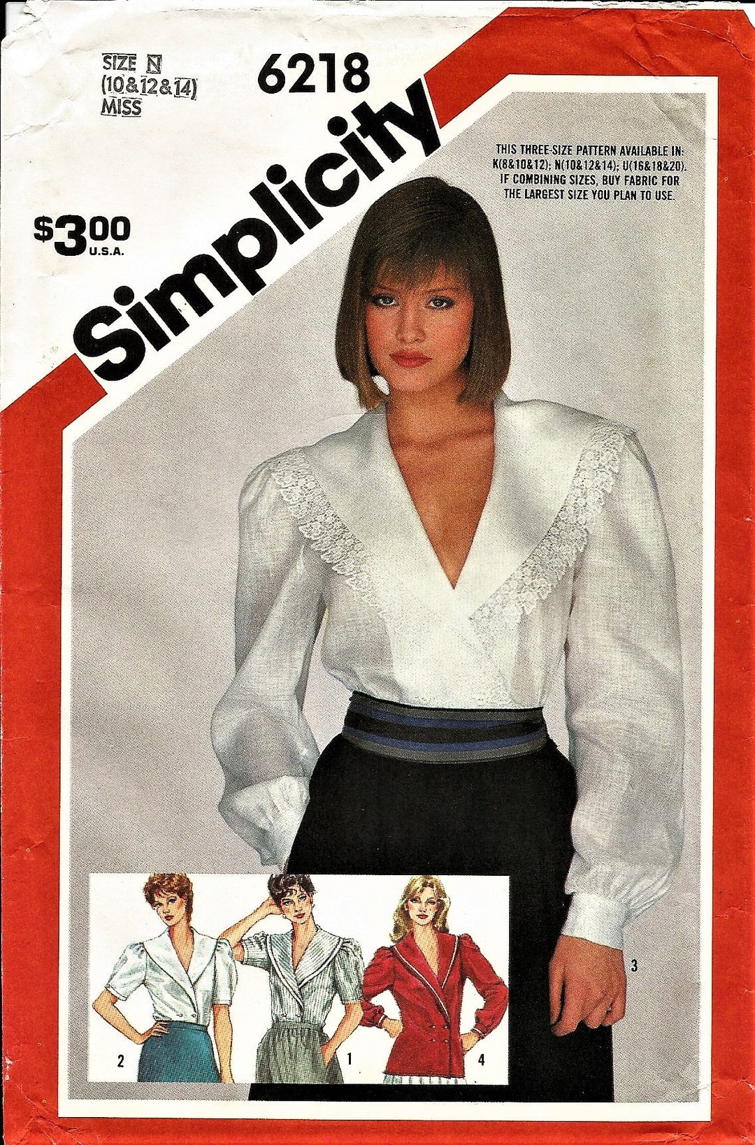Simplicity 6218, Vintage 1983 Sewing Pattern Misses Romantic Blouse ...