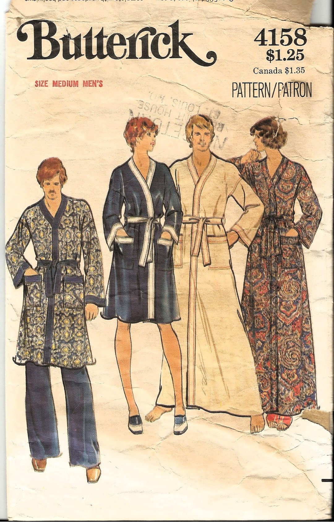 Butterick 4158, Vintage 1976 Sewing Pattern, Men's Classic Rob, Long or ...