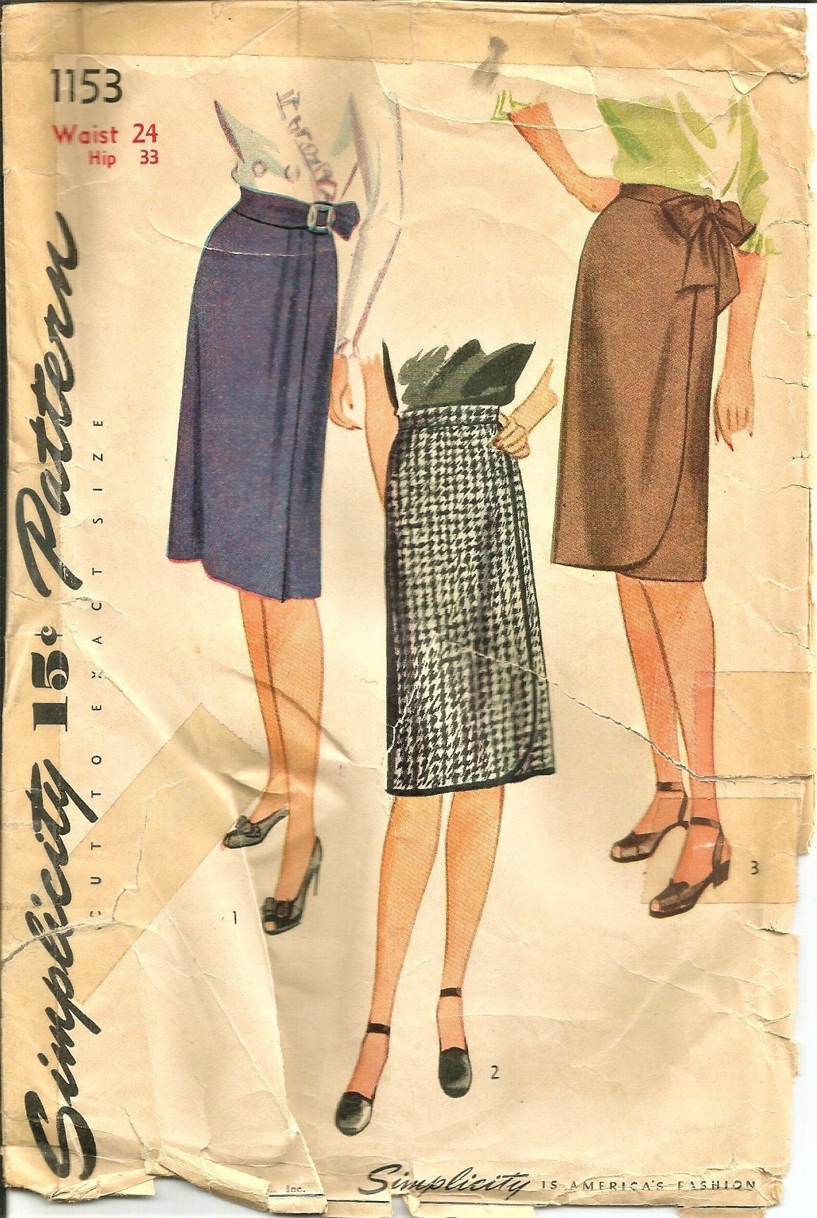 Simplicity 1153 Vintage 1944 Sewing Pattern Misses Slim Wrap Skirt WW2 ... Simplicity 1153 Vintage 1944 Sewing Pattern Misses Slim Wrap Skirt WW2 ...